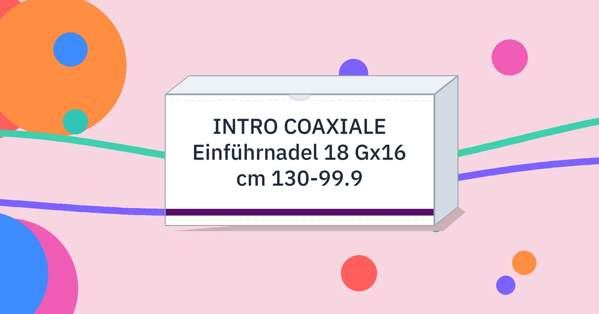 Symbolbild: Packung mit der Aufschrift INTRO COAXIALE Einführnadel 18 Gx16 cm 130-99.9 (PZN 16946280) – Verfügbarkeit und Bezug in Apotheken in Frankfurt am Main
