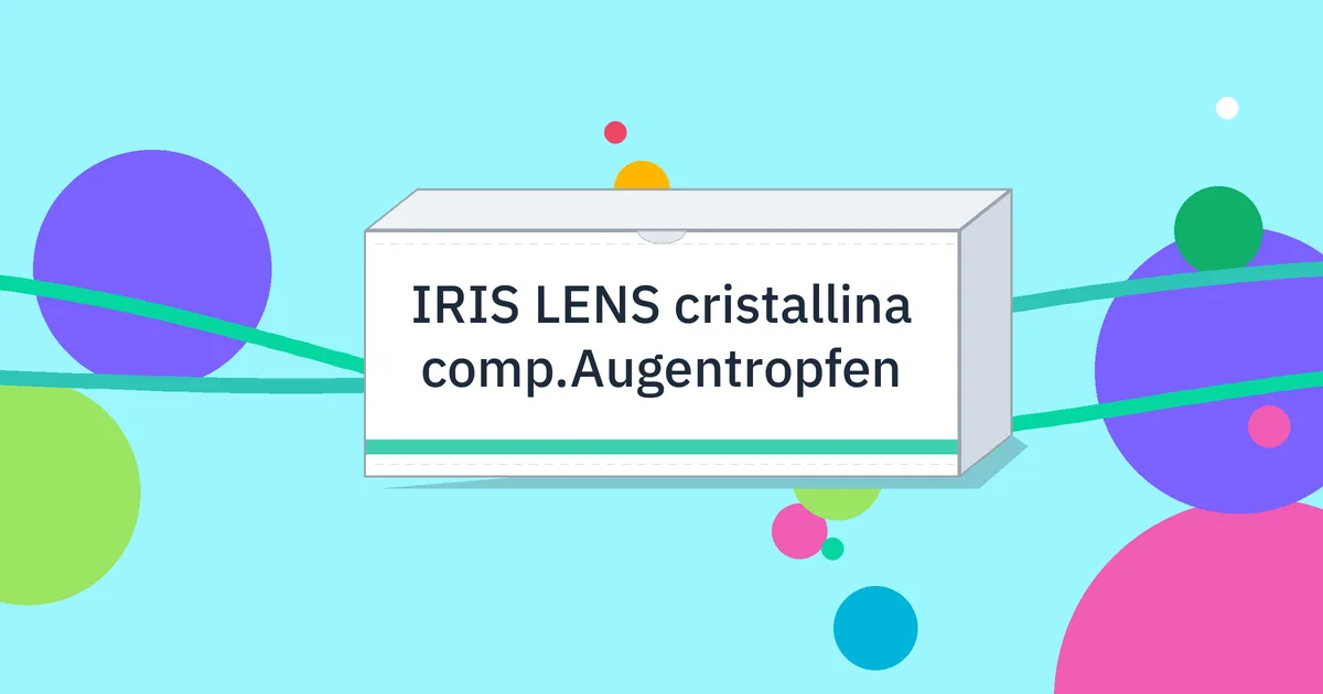 Symbolbild: Packung mit der Aufschrift IRIS LENS cristallina comp.Augentropfen (PZN 09889819) – Verfügbarkeit und Bezug in Apotheken in Frankfurt am Main