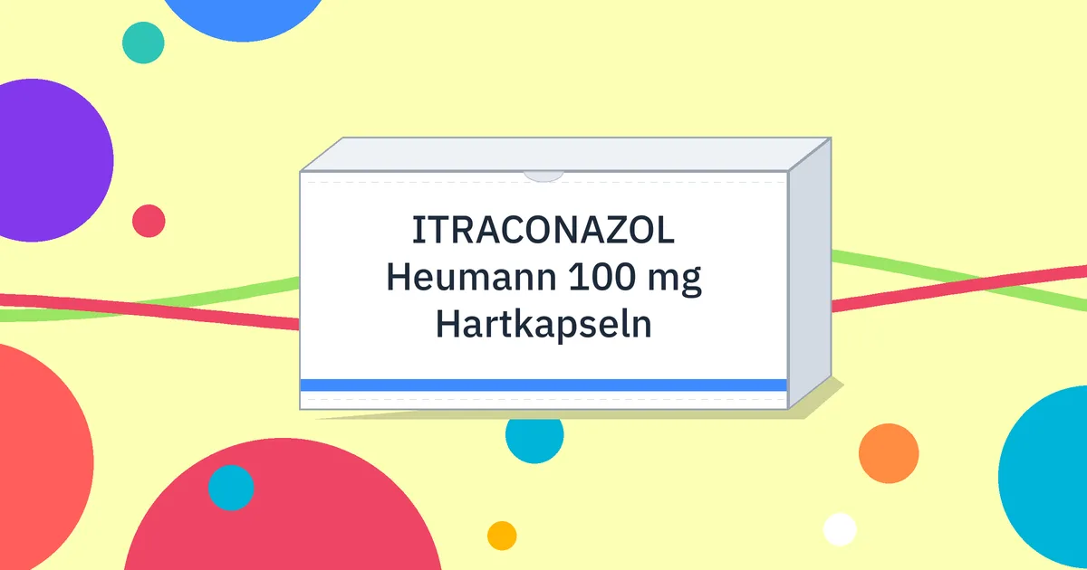 Symbolbild: Packung mit der Aufschrift ITRACONAZOL Heumann 100 mg Hartkapseln (PZN 00236323) – Verfügbarkeit und Bezug in Apotheken in Frankfurt am Main