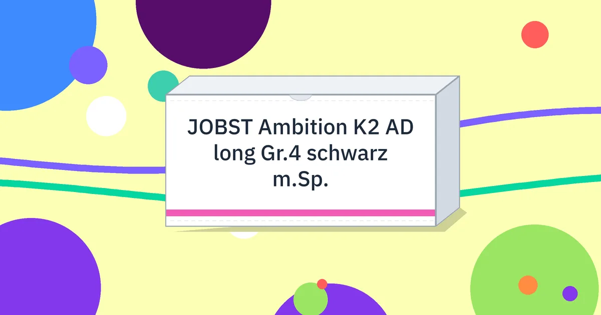 Symbolbild: Packung mit der Aufschrift JOBST Ambition K2 AD long Gr.4 schwarz m.Sp. (PZN 11020796) – Verfügbarkeit und Bezug in Apotheken in Frankfurt am Main