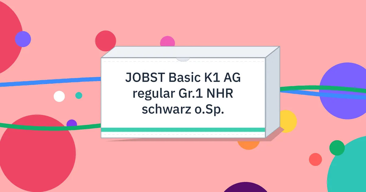 Symbolbild: Packung mit der Aufschrift JOBST Basic K1 AG regular Gr.1 NHR schwarz o.Sp. (PZN 15309772) – Verfügbarkeit und Bezug in Apotheken in Frankfurt am Main