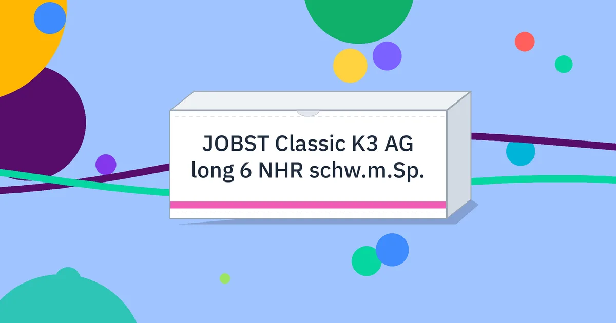 Symbolbild: Packung mit der Aufschrift JOBST Classic K3 AG long 6 NHR schw.m.Sp. (PZN 13071763) – Verfügbarkeit und Bezug in Apotheken in Frankfurt am Main