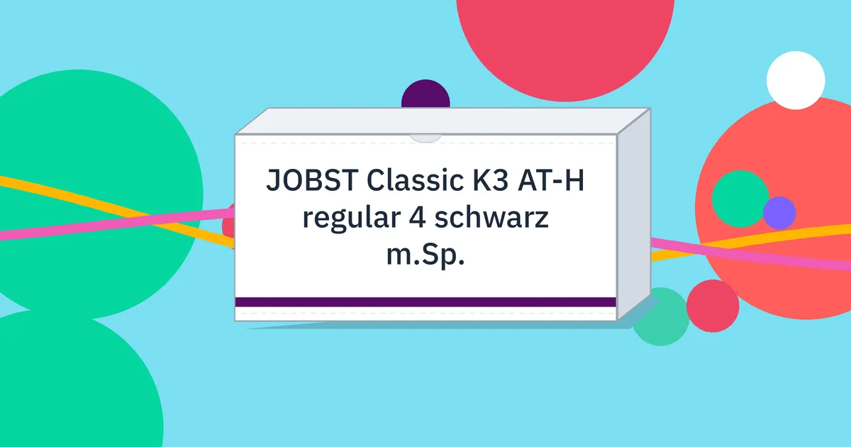 Symbolbild: Packung mit der Aufschrift JOBST Classic K3 AT-H regular 4 schwarz m.Sp. (PZN 13077694) – Verfügbarkeit und Bezug in Apotheken in Frankfurt am Main