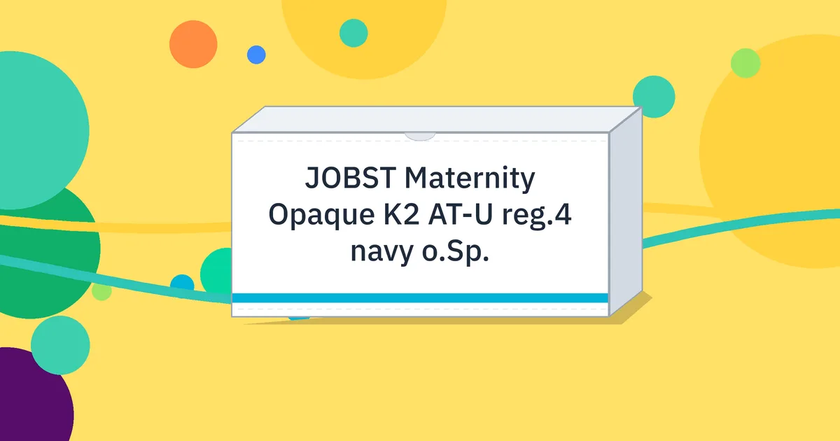 Symbolbild: Packung mit der Aufschrift JOBST Maternity Opaque K2 AT-U reg.4 navy o.Sp. (PZN 15861050) – Verfügbarkeit und Bezug in Apotheken in Frankfurt am Main