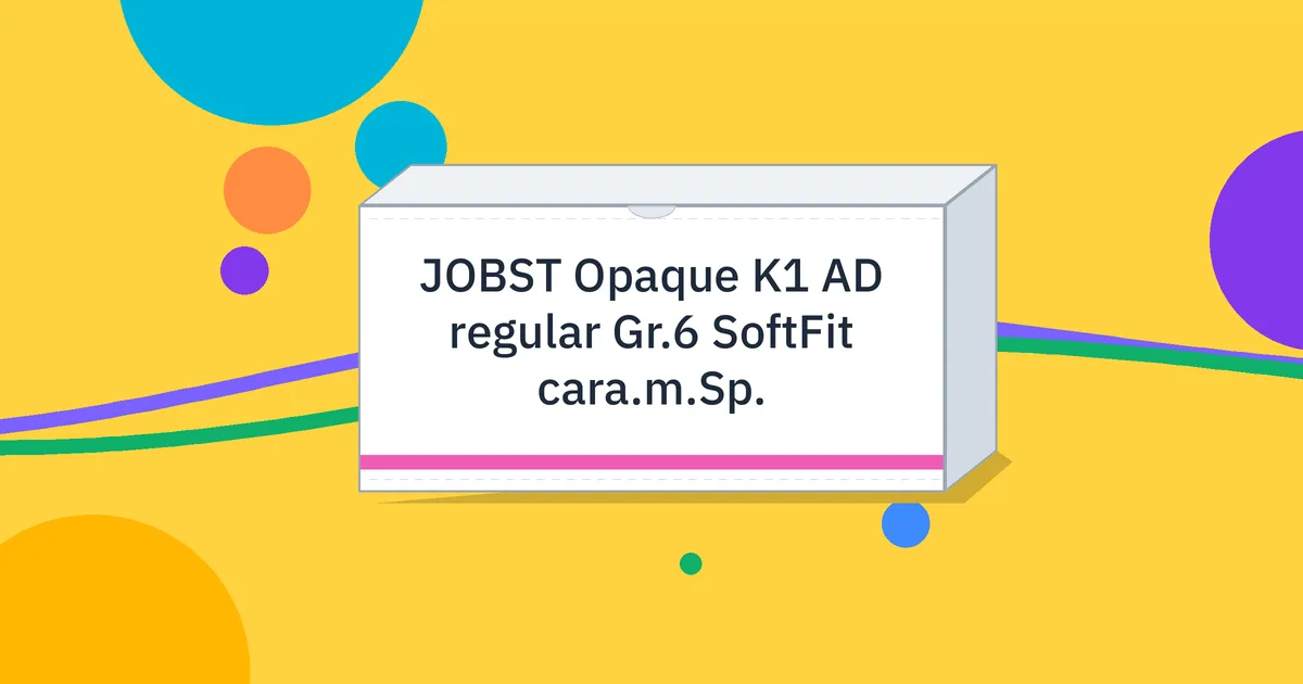 Symbolbild: Packung mit der Aufschrift JOBST Opaque K1 AD regular Gr.6 SoftFit cara.m.Sp. (PZN 13081721) – Verfügbarkeit und Bezug in Apotheken in Frankfurt am Main
