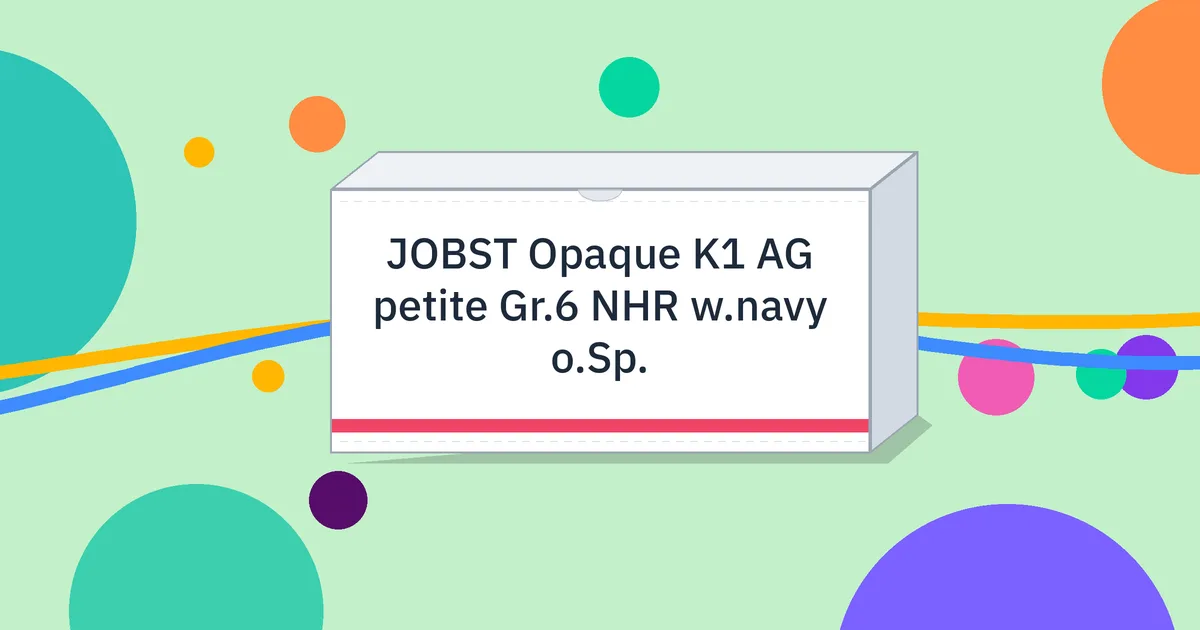 Symbolbild: Packung mit der Aufschrift JOBST Opaque K1 AG petite Gr.6 NHR w.navy o.Sp. (PZN 13088551) – Verfügbarkeit und Bezug in Apotheken in Frankfurt am Main