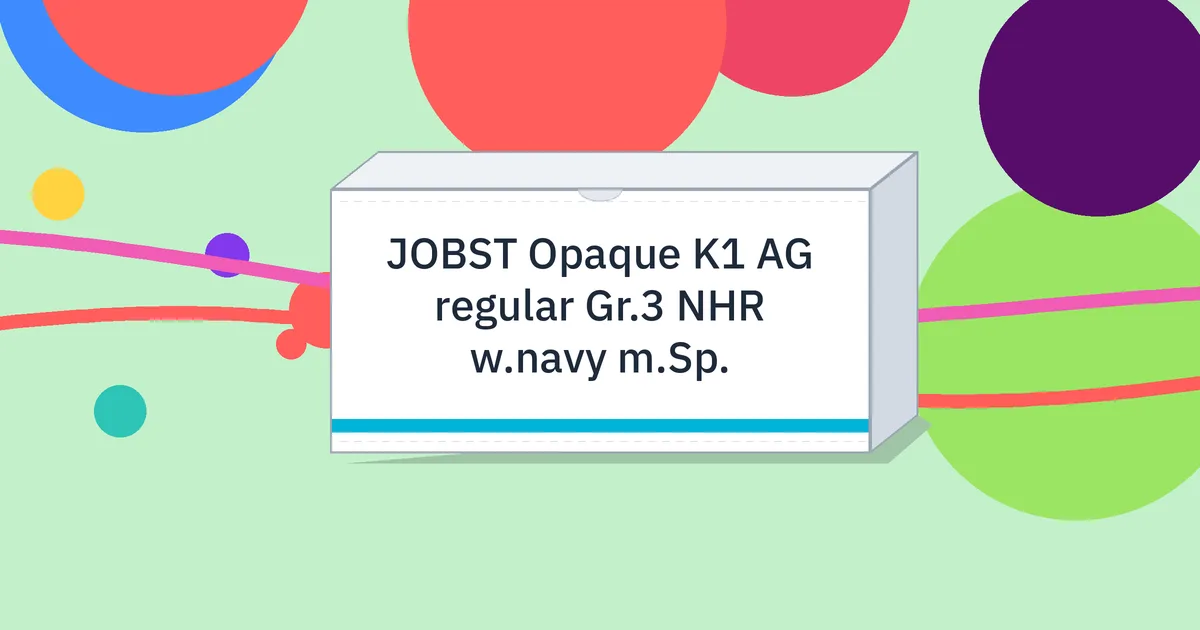 Symbolbild: Packung mit der Aufschrift JOBST Opaque K1 AG regular Gr.3 NHR w.navy m.Sp. (PZN 13091990) – Verfügbarkeit und Bezug in Apotheken in Frankfurt am Main