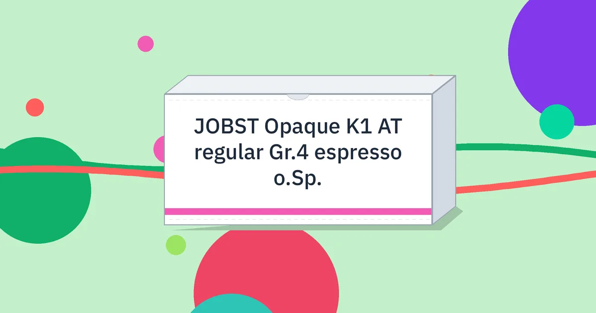 Symbolbild: Packung mit der Aufschrift JOBST Opaque K1 AT regular Gr.4 espresso o.Sp. (PZN 16275354) – Verfügbarkeit und Bezug in Apotheken in Frankfurt am Main