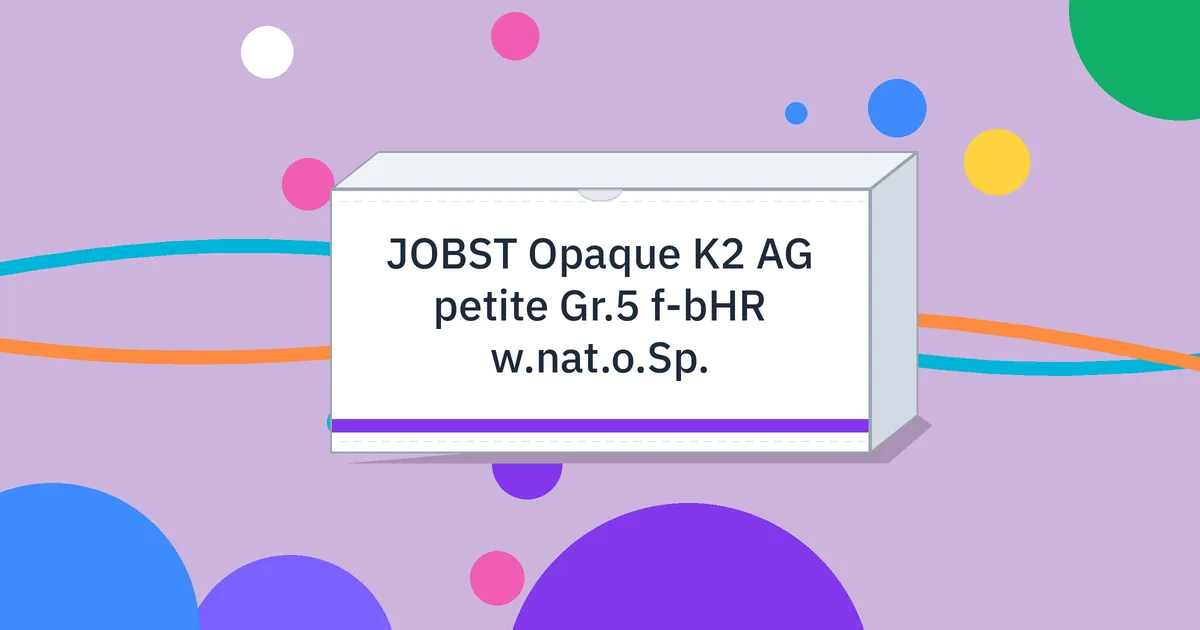 Symbolbild: Packung mit der Aufschrift JOBST Opaque K2 AG petite Gr.5 f-bHR w.nat.o.Sp. (PZN 11255594) – Verfügbarkeit und Bezug in Apotheken in Frankfurt am Main