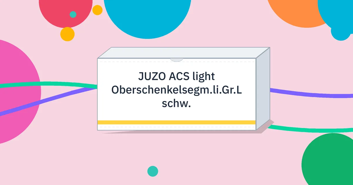 Symbolbild: Packung mit der Aufschrift JUZO ACS light Oberschenkelsegm.li.Gr.L schw. (PZN 13575570) – Verfügbarkeit und Bezug in Apotheken in Frankfurt am Main