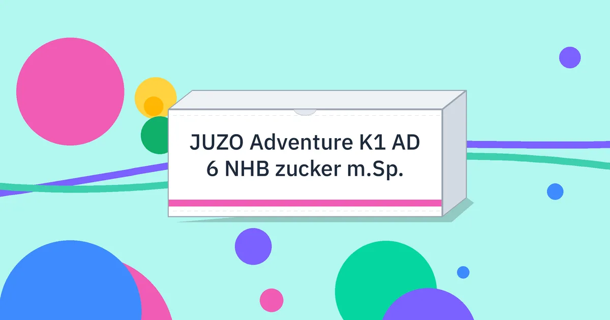 Symbolbild: Packung mit der Aufschrift JUZO Adventure K1 AD 6 NHB zucker m.Sp. (PZN 16344003) – Verfügbarkeit und Bezug in Apotheken in Frankfurt am Main