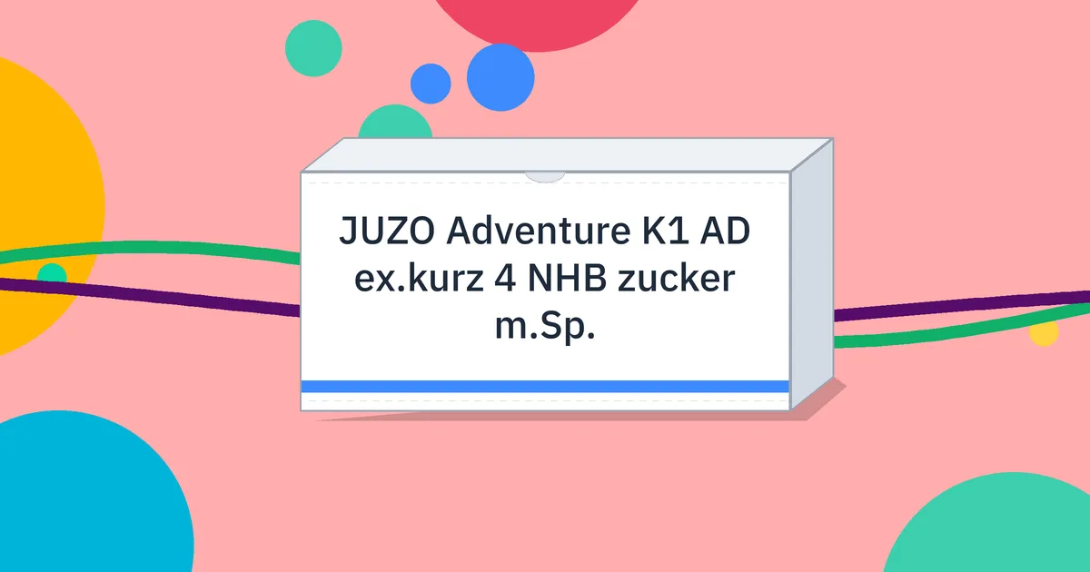 Symbolbild: Packung mit der Aufschrift JUZO Adventure K1 AD ex.kurz 4 NHB zucker m.Sp. (PZN 16344115) – Verfügbarkeit und Bezug in Apotheken in Frankfurt am Main