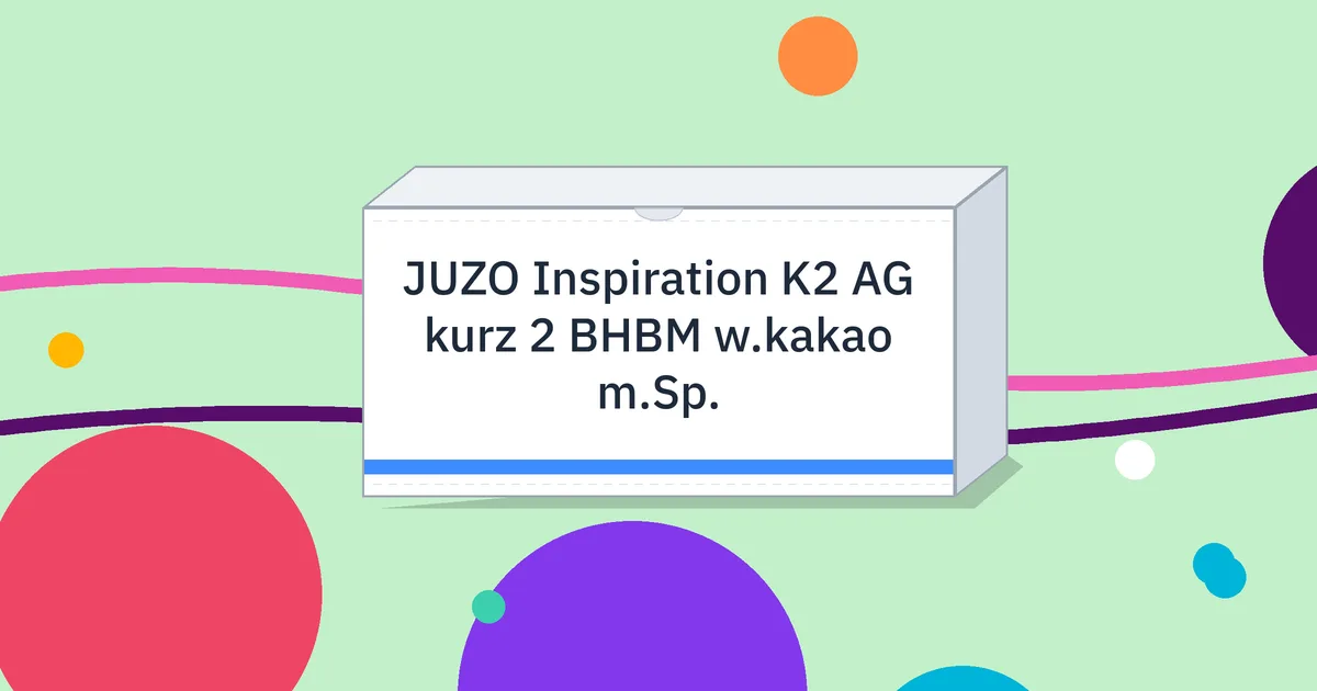 Symbolbild: Packung mit der Aufschrift JUZO Inspiration K2 AG kurz 2 BHBM w.kakao m.Sp. (PZN 14883641) – Verfügbarkeit und Bezug in Apotheken in Frankfurt am Main