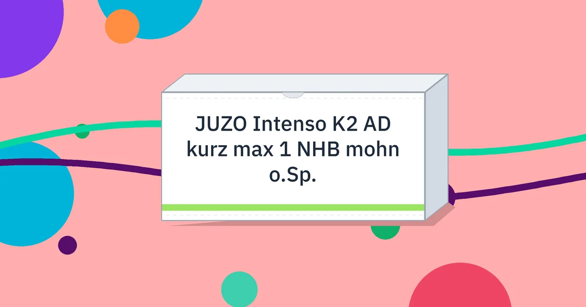 Symbolbild: Packung mit der Aufschrift JUZO Intenso K2 AD kurz max 1 NHB mohn o.Sp. (PZN 18622854) – Verfügbarkeit und Bezug in Apotheken in Frankfurt am Main