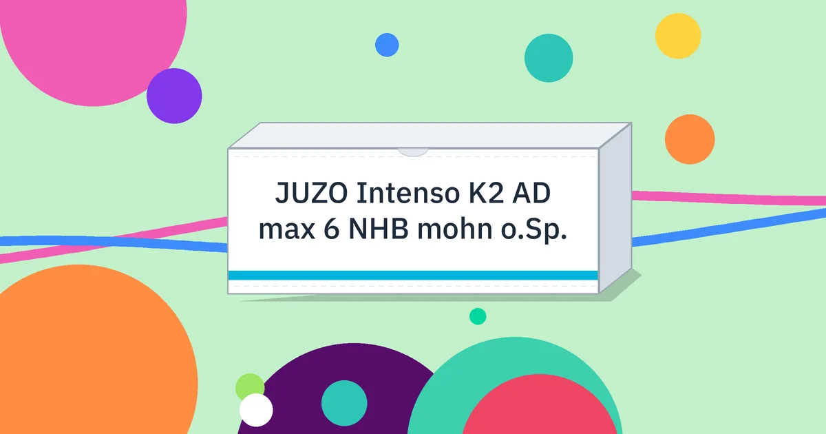 Symbolbild: Packung mit der Aufschrift JUZO Intenso K2 AD max 6 NHB mohn o.Sp. (PZN 18623500) – Verfügbarkeit und Bezug in Apotheken in Frankfurt am Main