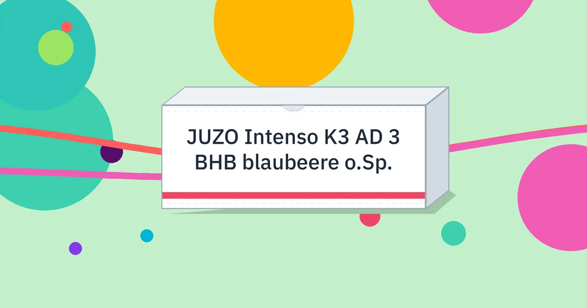 Symbolbild: Packung mit der Aufschrift JUZO Intenso K3 AD 3 BHB blaubeere o.Sp. (PZN 18645068) – Verfügbarkeit und Bezug in Apotheken in Frankfurt am Main