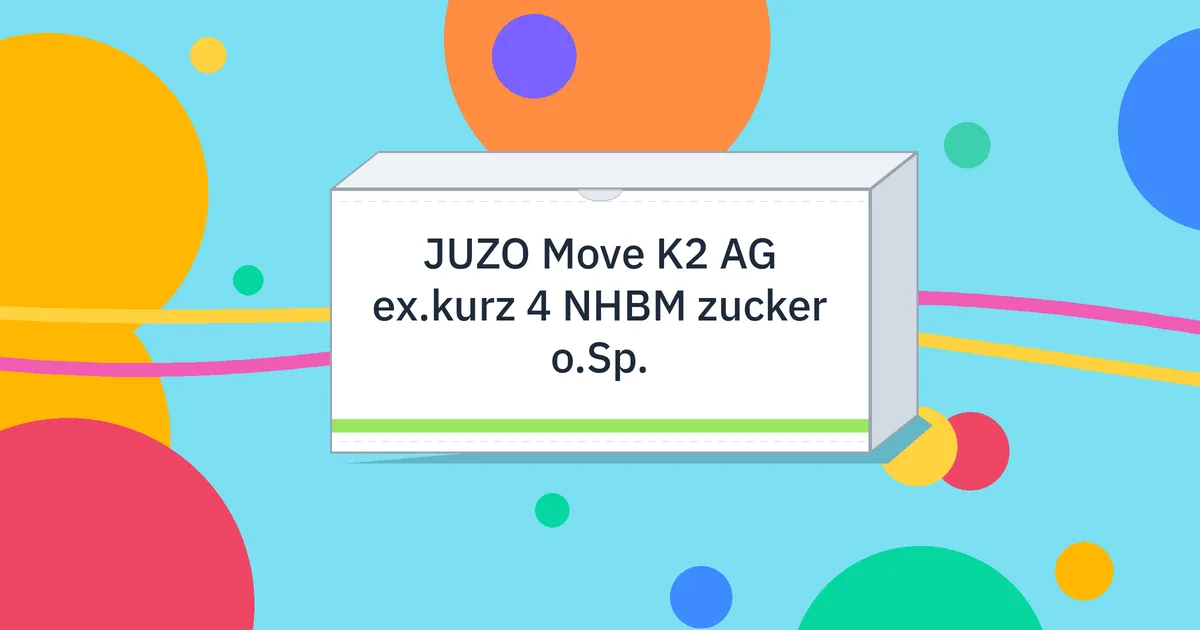 Symbolbild: Packung mit der Aufschrift JUZO Move K2 AG ex.kurz 4 NHBM zucker o.Sp. (PZN 18533145) – Verfügbarkeit und Bezug in Apotheken in Frankfurt am Main