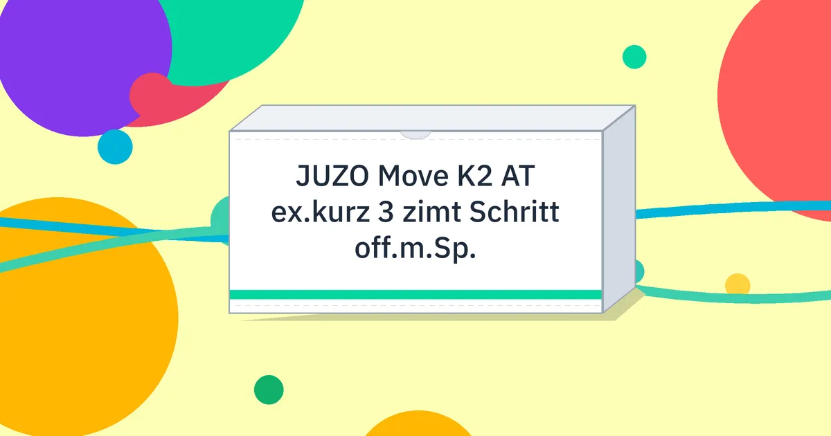 Symbolbild: Packung mit der Aufschrift JUZO Move K2 AT ex.kurz 3 zimt Schritt off.m.Sp. (PZN 20671185) – Verfügbarkeit und Bezug in Apotheken in Frankfurt am Main