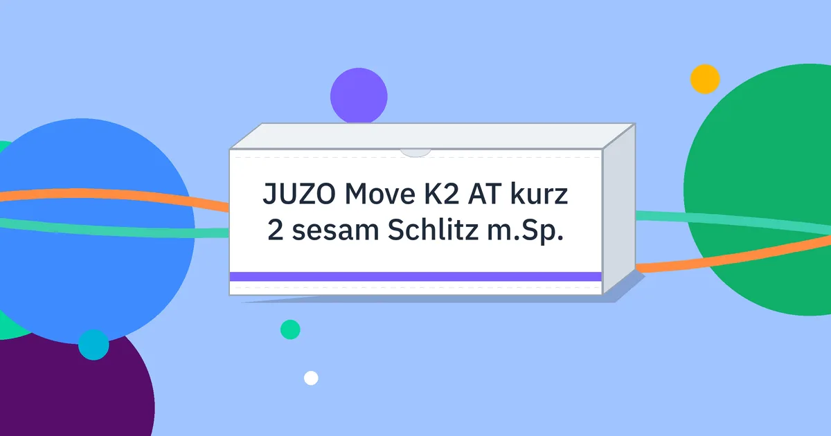Symbolbild: Packung mit der Aufschrift JUZO Move K2 AT kurz 2 sesam Schlitz m.Sp. (PZN 20674858) – Verfügbarkeit und Bezug in Apotheken in Frankfurt am Main