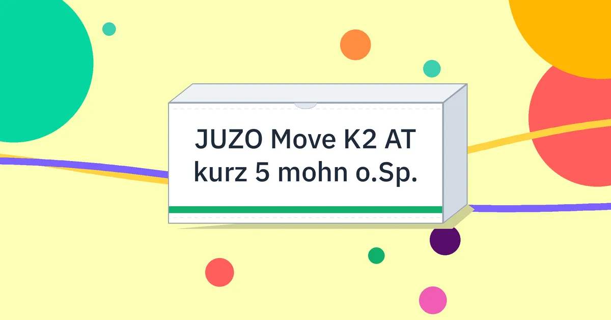 Symbolbild: Packung mit der Aufschrift JUZO Move K2 AT kurz 5 mohn o.Sp. (PZN 20675651) – Verfügbarkeit und Bezug in Apotheken in Frankfurt am Main