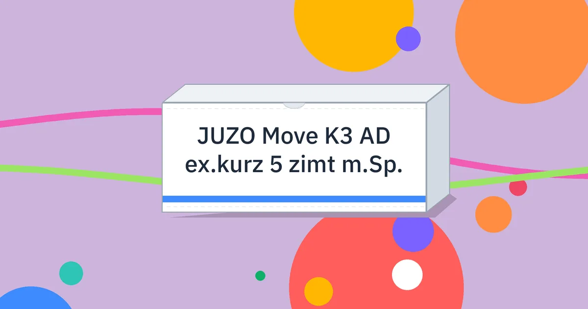 Symbolbild: Packung mit der Aufschrift JUZO Move K3 AD ex.kurz 5 zimt m.Sp. (PZN 18569255) – Verfügbarkeit und Bezug in Apotheken in Frankfurt am Main