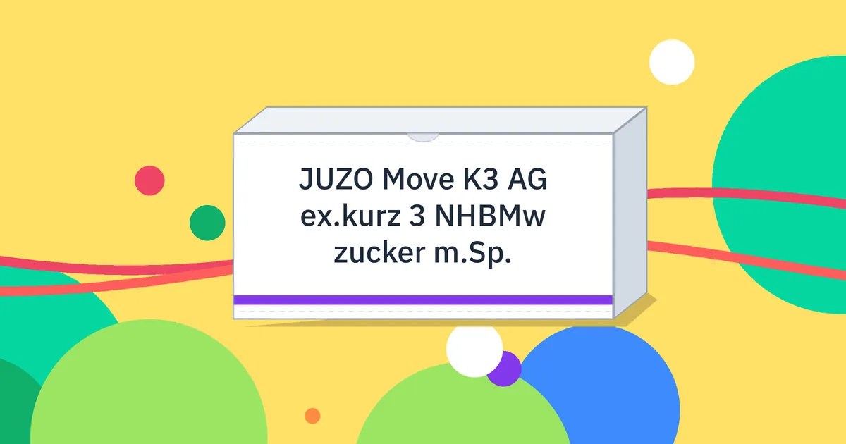 Symbolbild: Packung mit der Aufschrift JUZO Move K3 AG ex.kurz 3 NHBMw zucker m.Sp. (PZN 18582793) – Verfügbarkeit und Bezug in Apotheken in Frankfurt am Main