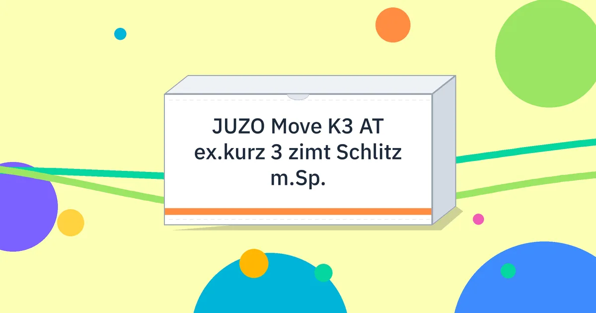 Symbolbild: Packung mit der Aufschrift JUZO Move K3 AT ex.kurz 3 zimt Schlitz m.Sp. (PZN 20680988) – Verfügbarkeit und Bezug in Apotheken in Frankfurt am Main