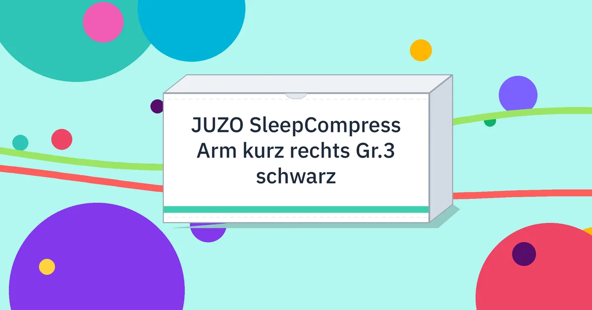 Symbolbild: Packung mit der Aufschrift JUZO SleepCompress Arm kurz rechts Gr.3 schwarz (PZN 18778125) – Verfügbarkeit und Bezug in Apotheken in Frankfurt am Main