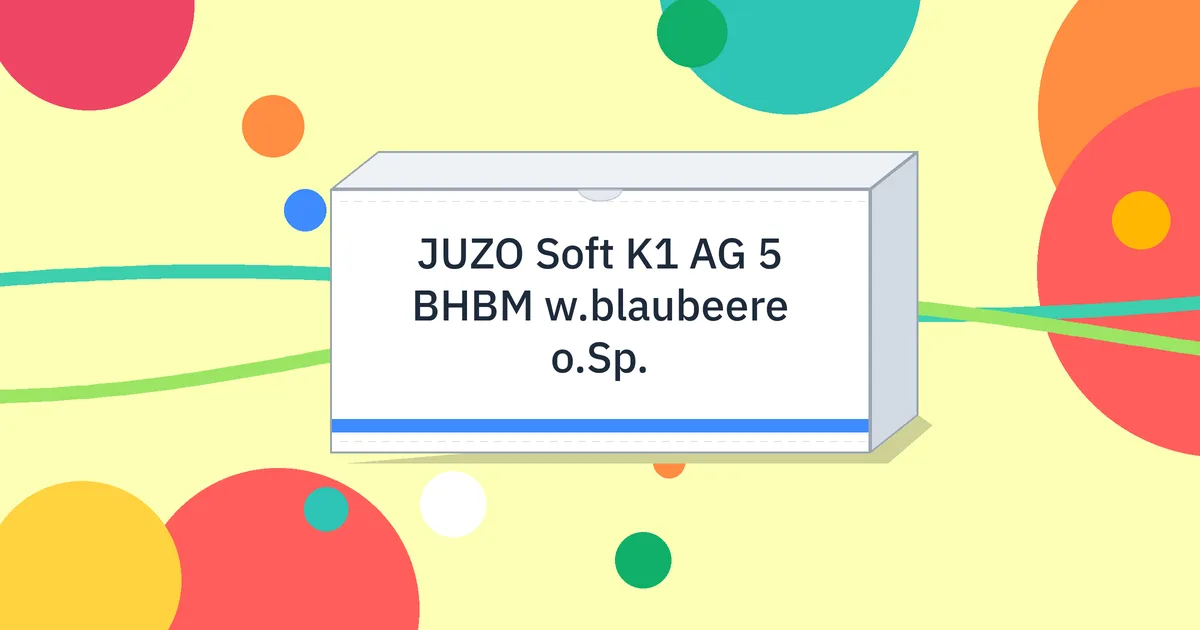 Symbolbild: Packung mit der Aufschrift JUZO Soft K1 AG 5 BHBM w.blaubeere o.Sp. (PZN 14865005) – Verfügbarkeit und Bezug in Apotheken in Frankfurt am Main