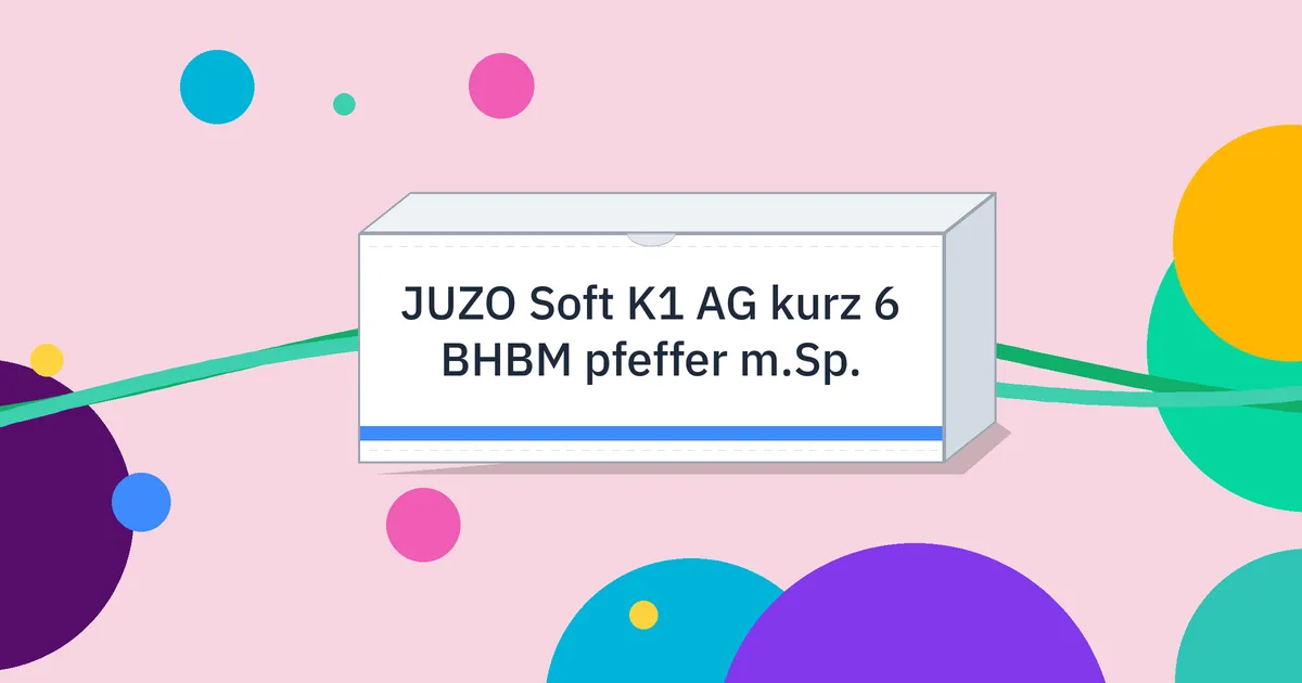 Symbolbild: Packung mit der Aufschrift JUZO Soft K1 AG kurz 6 BHBM pfeffer m.Sp. (PZN 14855490) – Verfügbarkeit und Bezug in Apotheken in Frankfurt am Main