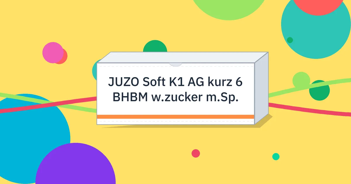 Symbolbild: Packung mit der Aufschrift JUZO Soft K1 AG kurz 6 BHBM w.zucker m.Sp. (PZN 14863319) – Verfügbarkeit und Bezug in Apotheken in Frankfurt am Main
