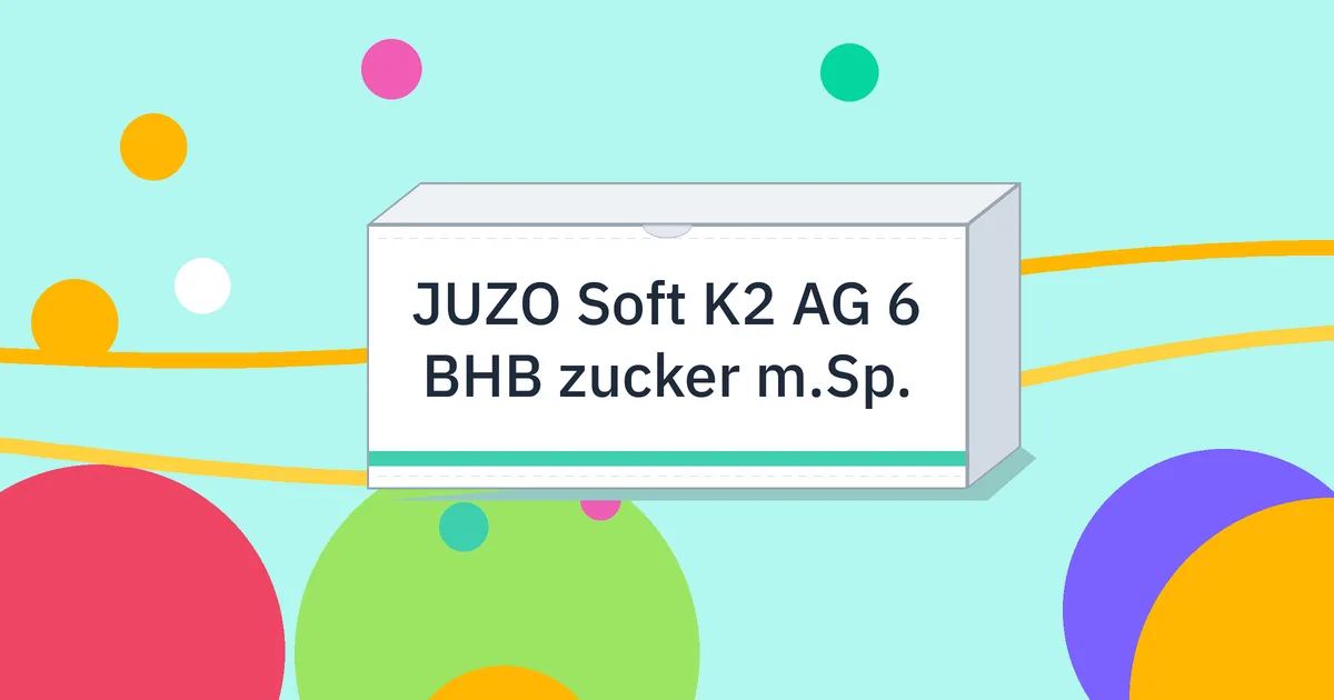 Symbolbild: Packung mit der Aufschrift JUZO Soft K2 AG 6 BHB zucker m.Sp. (PZN 14824615) – Verfügbarkeit und Bezug in Apotheken in Frankfurt am Main