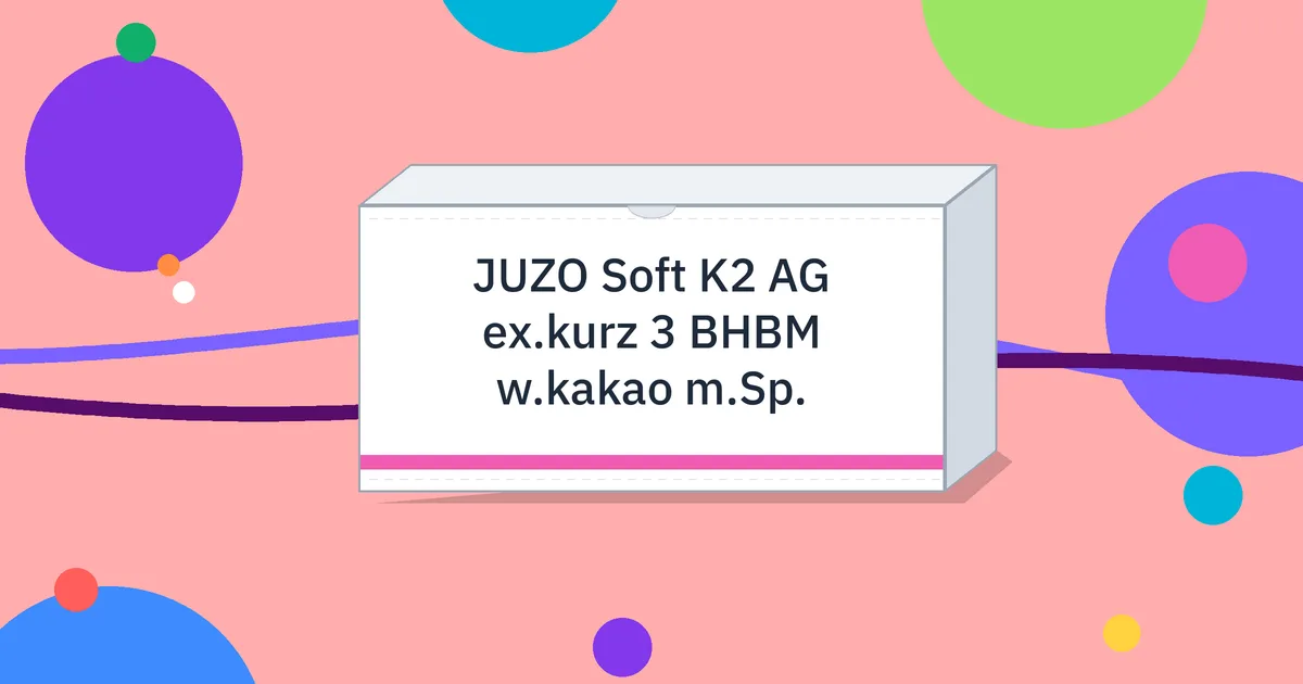 Symbolbild: Packung mit der Aufschrift JUZO Soft K2 AG ex.kurz 3 BHBM w.kakao m.Sp. (PZN 14868475) – Verfügbarkeit und Bezug in Apotheken in Frankfurt am Main
