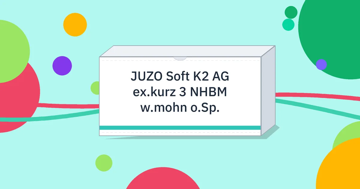 Symbolbild: Packung mit der Aufschrift JUZO Soft K2 AG ex.kurz 3 NHBM w.mohn o.Sp. (PZN 15002157) – Verfügbarkeit und Bezug in Apotheken in Frankfurt am Main