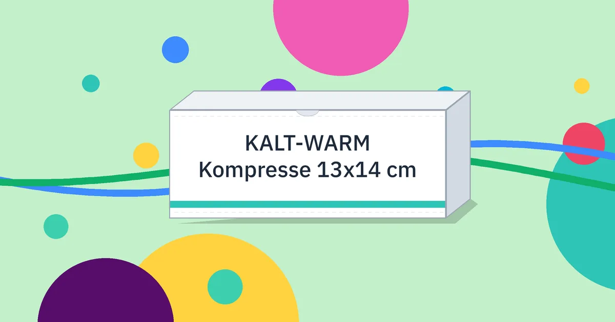 Symbolbild: Packung mit der Aufschrift KALT-WARM Kompresse 13x14 cm (PZN 14172029) – Verfügbarkeit und Bezug in Apotheken in Frankfurt am Main