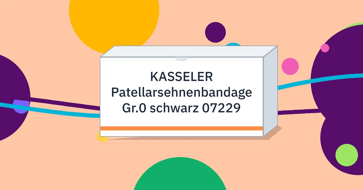 Symbolbild: Packung mit der Aufschrift KASSELER Patellarsehnenbandage Gr.0 schwarz 07229 (PZN 16034774) – Verfügbarkeit und Bezug in Apotheken in Frankfurt am Main