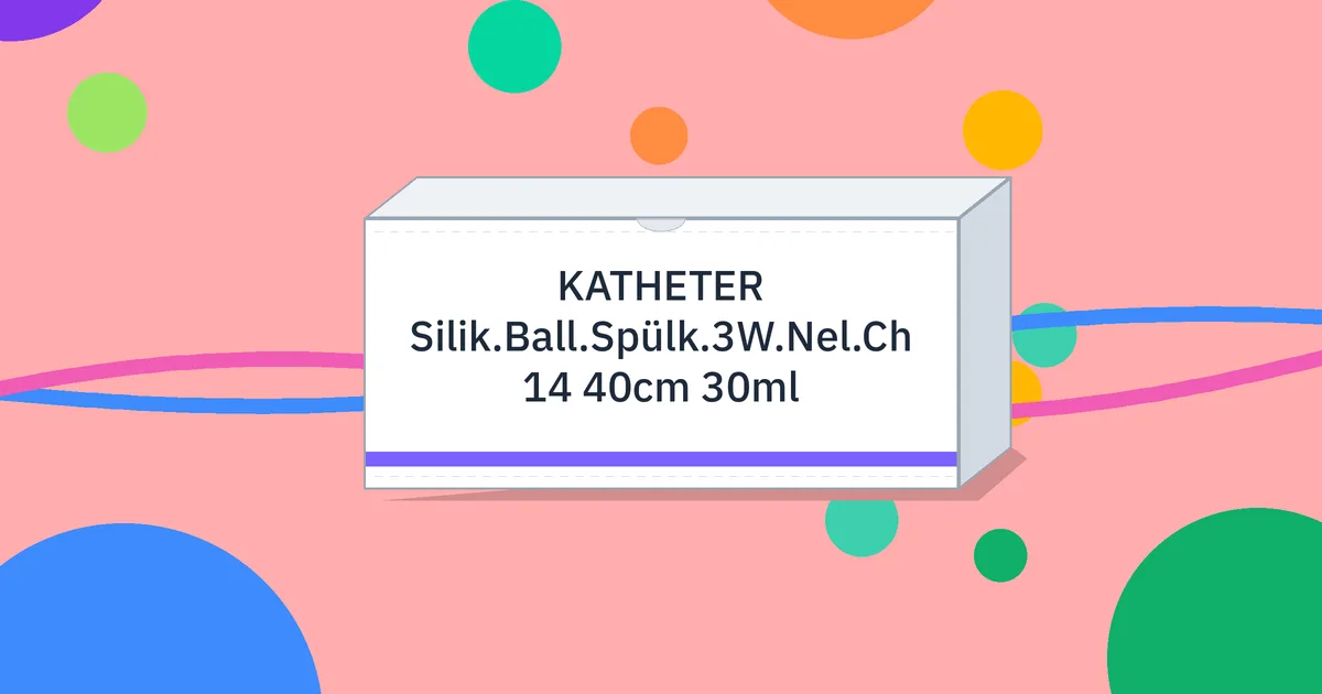 Symbolbild: Packung mit der Aufschrift KATHETER Silik.Ball.Spülk.3W.Nel.Ch 14 40cm 30ml (PZN 07653142) – Verfügbarkeit und Bezug in Apotheken in Frankfurt am Main
