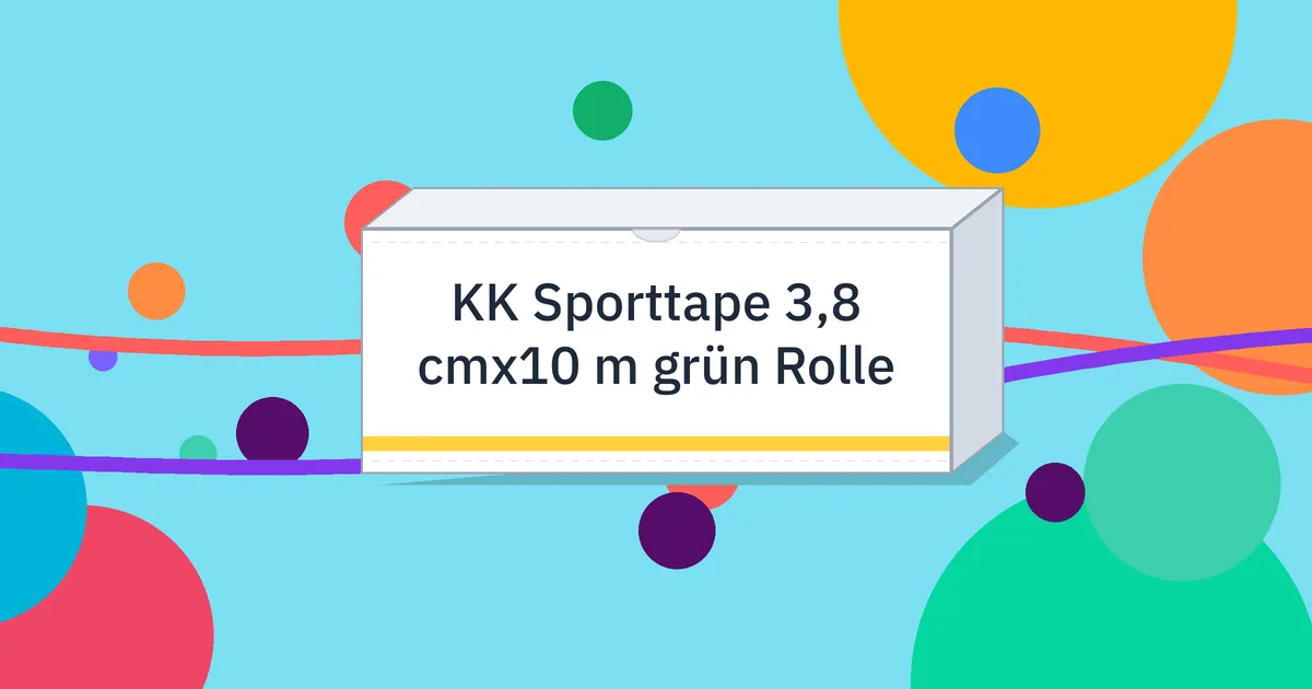 Symbolbild: Packung mit der Aufschrift KK Sporttape 3,8 cmx10 m grün Rolle (PZN 14242505) – Verfügbarkeit und Bezug in Apotheken in Frankfurt am Main