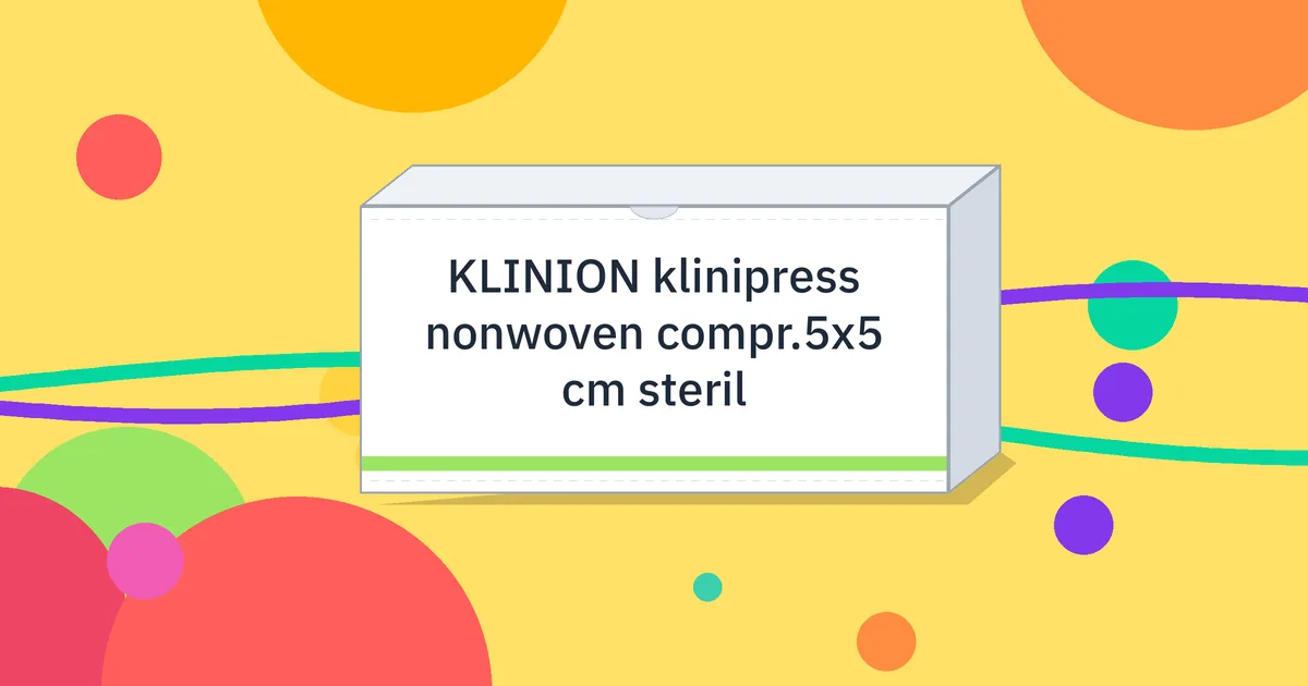 Symbolbild: Packung mit der Aufschrift KLINION klinipress nonwoven compr.5x5 cm steril (PZN 19520908) – Verfügbarkeit und Bezug in Apotheken in Frankfurt am Main
