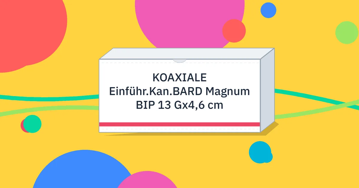 Symbolbild: Packung mit der Aufschrift KOAXIALE Einführ.Kan.BARD Magnum BIP 13 Gx4,6 cm (PZN 04503873) – Verfügbarkeit und Bezug in Apotheken in Frankfurt am Main