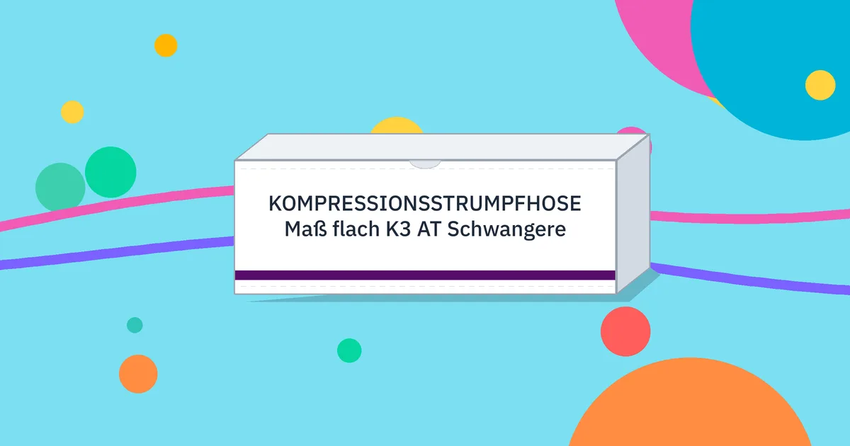 Symbolbild: Packung mit der Aufschrift KOMPRESSIONSSTRUMPFHOSE Maß flach K3 AT Schwangere (PZN 16745676) – Verfügbarkeit und Bezug in Apotheken in Frankfurt am Main