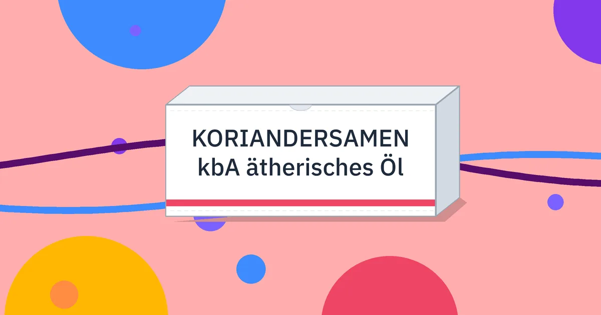 Symbolbild: Packung mit der Aufschrift KORIANDERSAMEN kbA ätherisches Öl (PZN 00720384) – Verfügbarkeit und Bezug in Apotheken in Frankfurt am Main