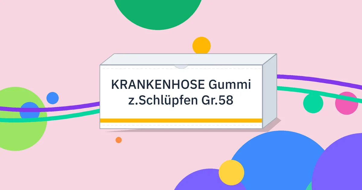 Symbolbild: Packung mit der Aufschrift KRANKENHOSE Gummi z.Schlüpfen Gr.58 (PZN 01979983) – Verfügbarkeit und Bezug in Apotheken in Frankfurt am Main