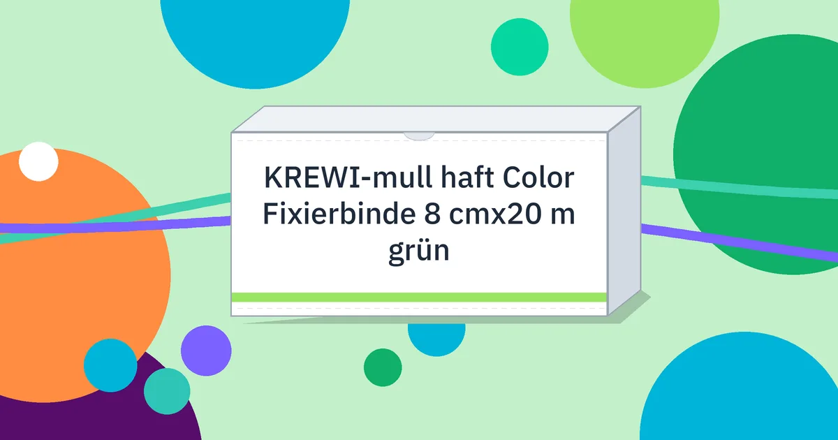Symbolbild: Packung mit der Aufschrift KREWI-mull haft Color Fixierbinde 8 cmx20 m grün (PZN 11338860) – Verfügbarkeit und Bezug in Apotheken in Frankfurt am Main