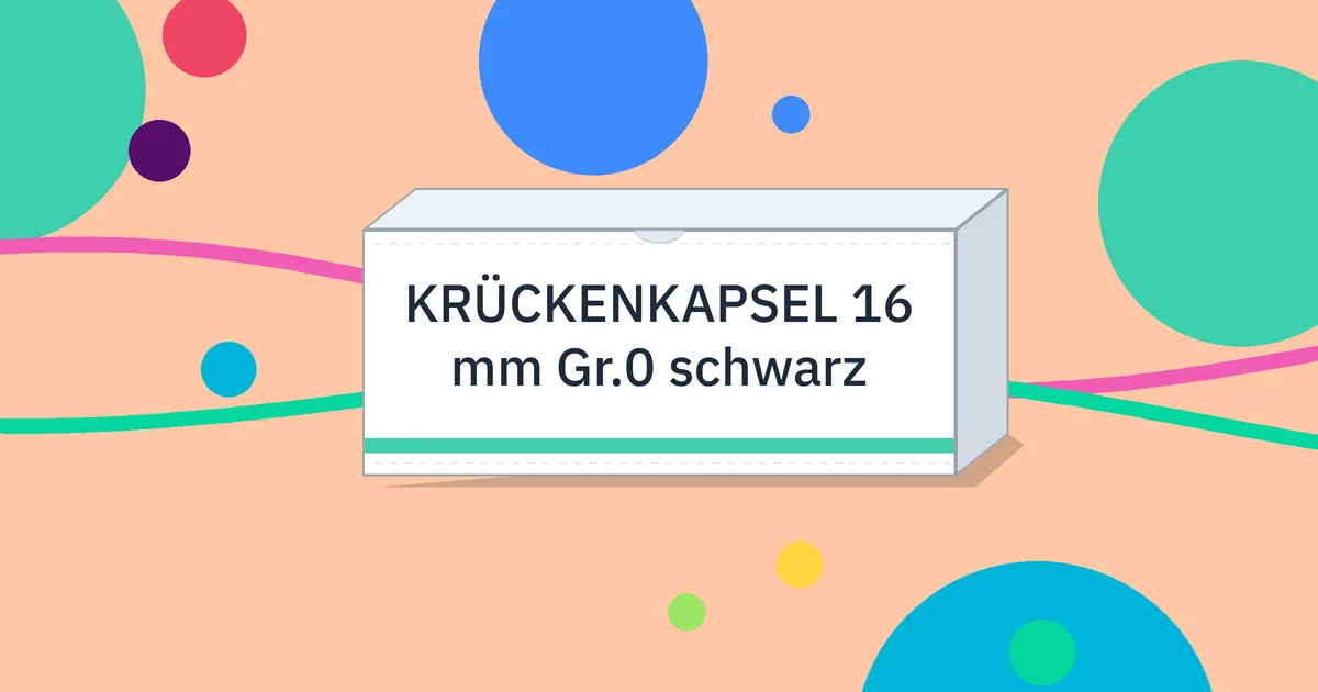 Symbolbild: Packung mit der Aufschrift KRÜCKENKAPSEL 16 mm Gr.0 schwarz (PZN 08514603) – Verfügbarkeit und Bezug in Apotheken in Frankfurt am Main