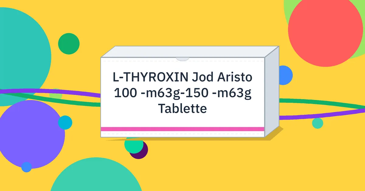Symbolbild: Packung mit der Aufschrift L-THYROXIN Jod Aristo 100 -m63g-150 -m63g Tablette (PZN 03419509) – Verfügbarkeit und Bezug in Apotheken in Frankfurt am Main