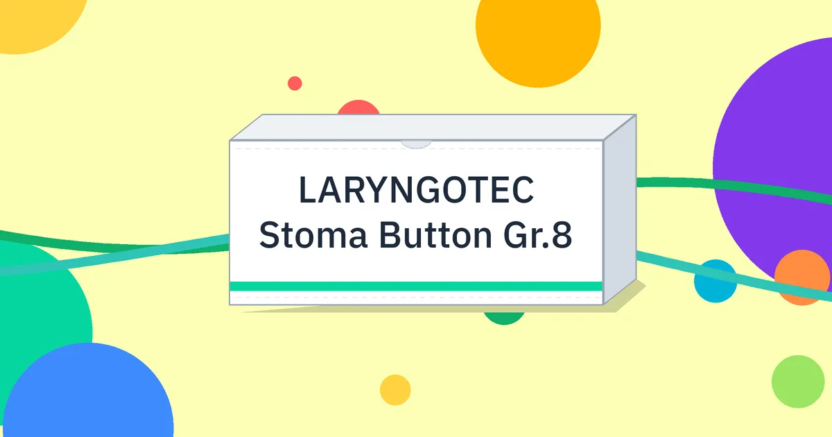 Symbolbild: Packung mit der Aufschrift LARYNGOTEC Stoma Button Gr.8 (PZN 00624752) – Verfügbarkeit und Bezug in Apotheken in Frankfurt am Main