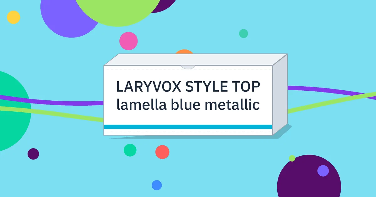 Symbolbild: Packung mit der Aufschrift LARYVOX STYLE TOP lamella blue metallic (PZN 11220271) – Verfügbarkeit und Bezug in Apotheken in Frankfurt am Main