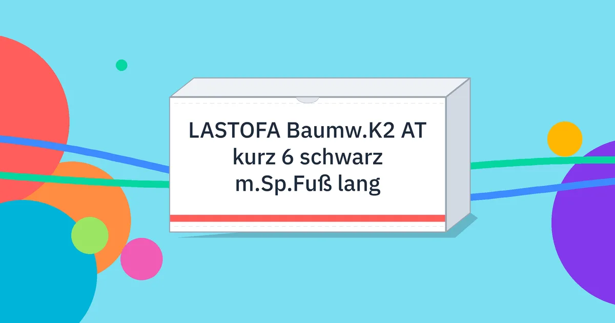 Symbolbild: Packung mit der Aufschrift LASTOFA Baumw.K2 AT kurz 6 schwarz m.Sp.Fuß lang (PZN 01951720) – Verfügbarkeit und Bezug in Apotheken in Frankfurt am Main