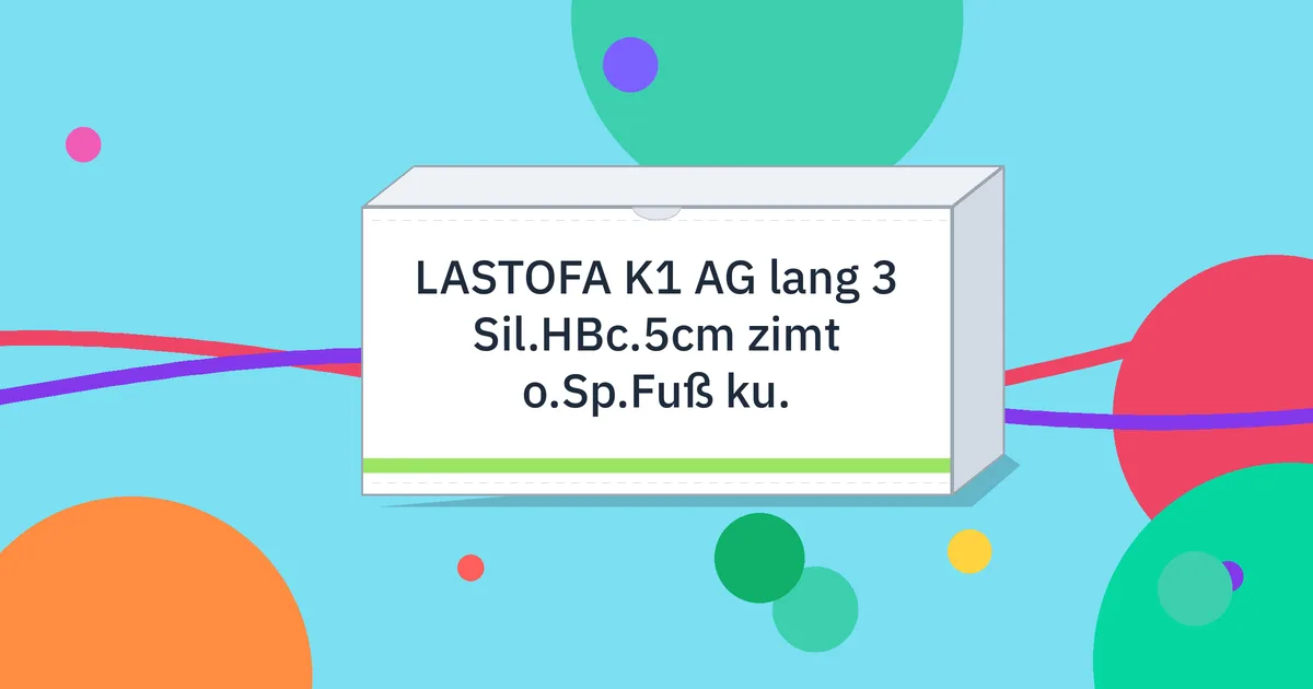 Symbolbild: Packung mit der Aufschrift LASTOFA K1 AG lang 3 Sil.HBc.5cm zimt o.Sp.Fuß ku. (PZN 13790854) – Verfügbarkeit und Bezug in Apotheken in Frankfurt am Main